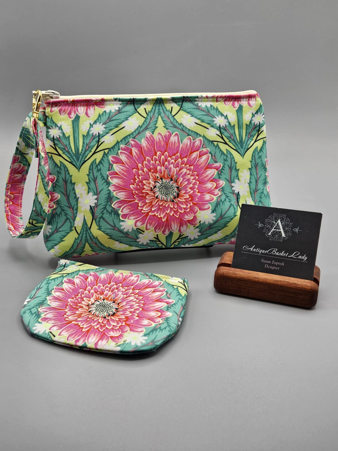 Tula Pink Daisy and Confused Wristlet Set, Floral Wristlet and Coin ...