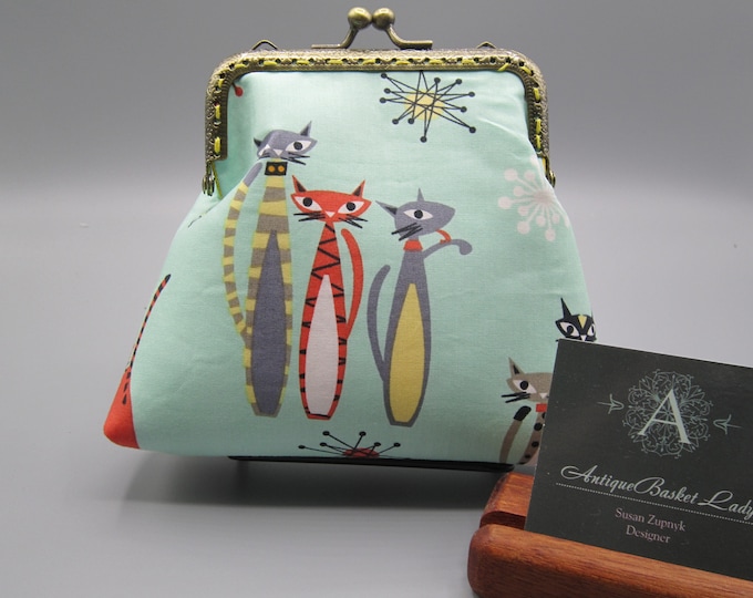 Retro Atomic Medium Kiss Lock Snap Coin Purse, Cat Snap Coin Purse, Cat ...