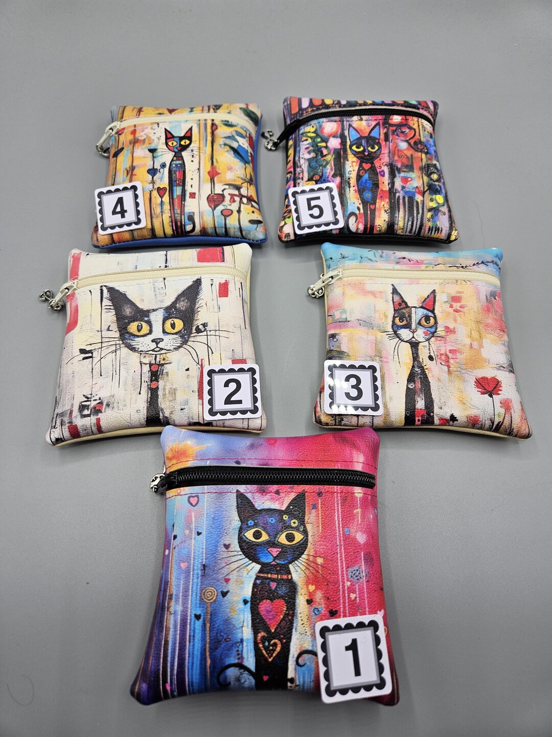 Cat Coin Purse Vinyl Coin Purse Card Zip Wallet Vegan Leather Crazy Cat ...