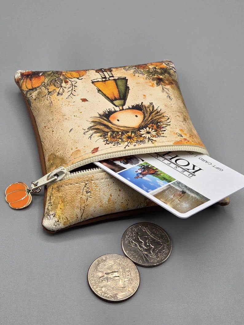 Autumn Girl Coin Purse: Small Zipper Pouch With Pumpkin Charm - Etsy