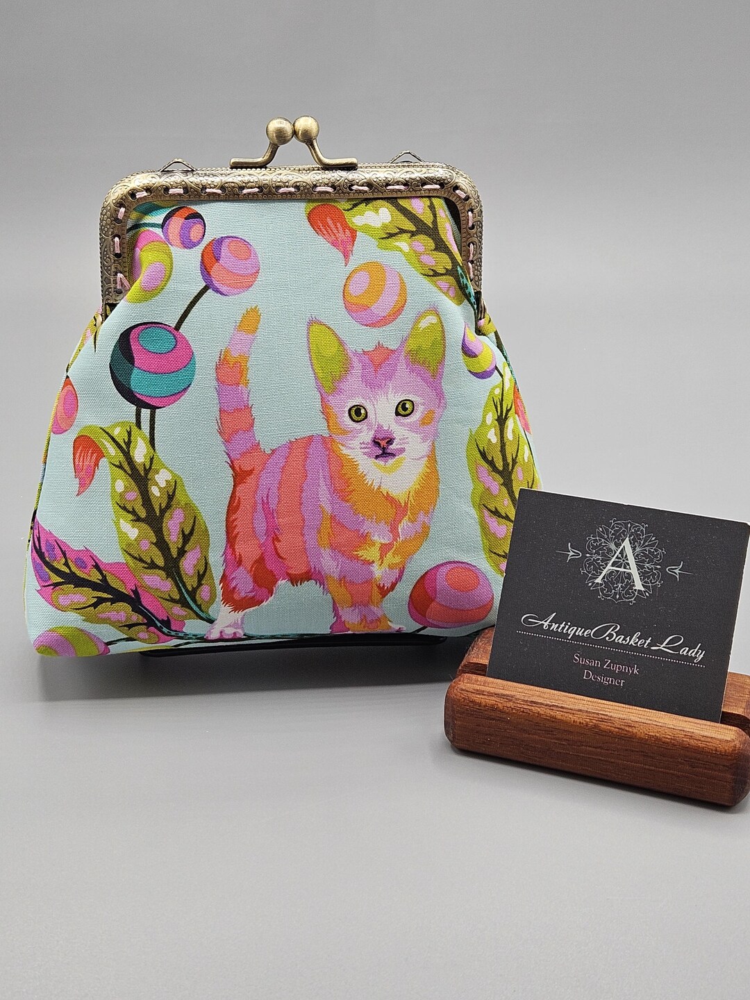 Tula Pink Tabby Road Deja Vu Disco Kitty Medium Kiss Lock Snap Coin ...