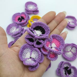 Set of 16 Crocheted Violet Flowers for Applique, Clothing Decor,bag ...