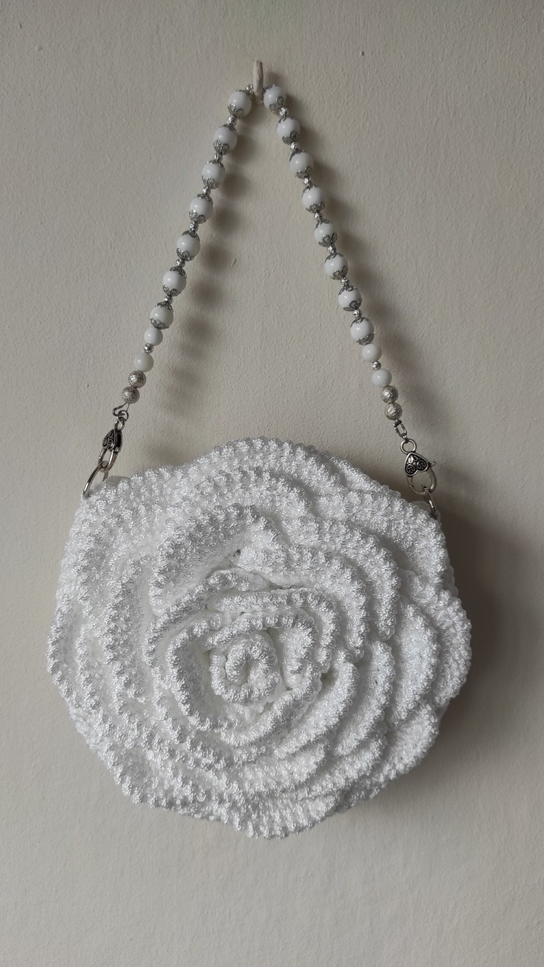White Wedding Bag Crochet Shoulder Bag Small Crochet Bag Vintage ...