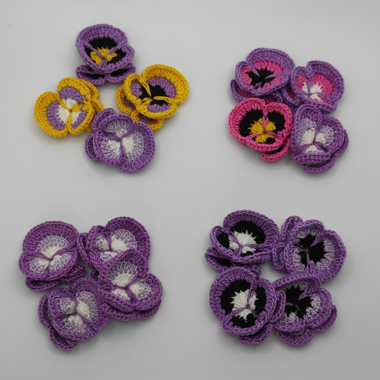 Set of 16 Crocheted Violet Flowers for Applique, Clothing Decor,bag ...