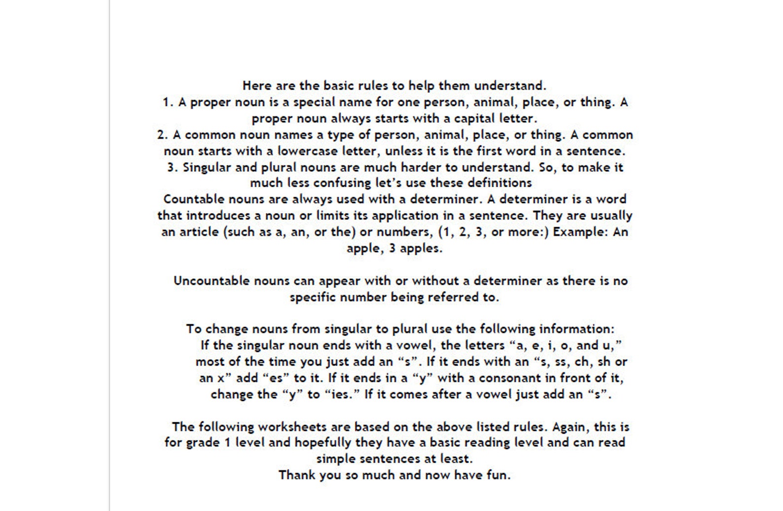 Fun Noun Worksheets, Nouns, What Are Nouns. Countable Nouns ...