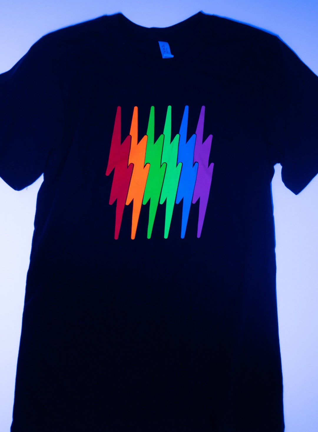 Rainbolt Super Bright Rainbow Lightning Bolt Black Light Tee - Etsy