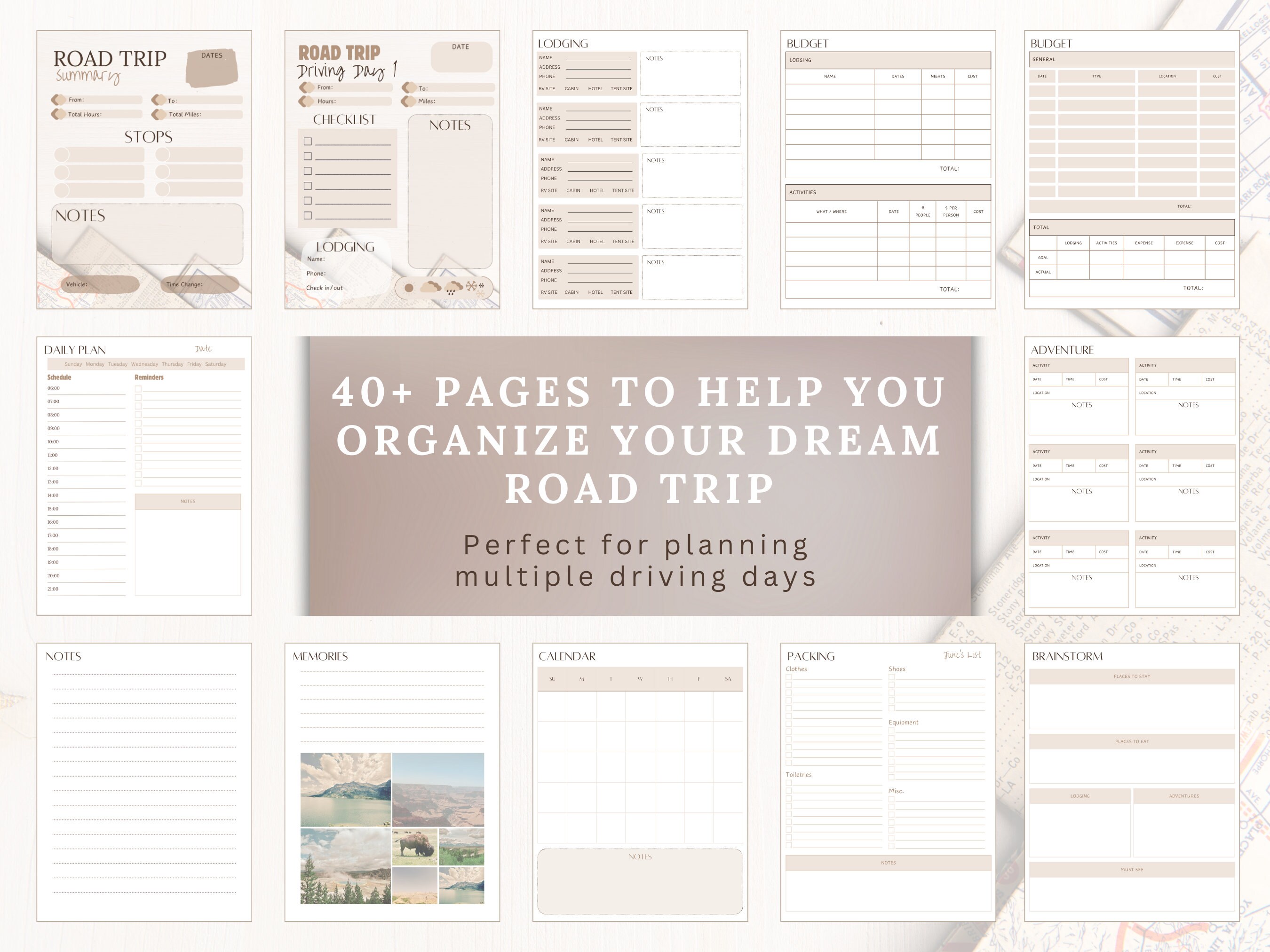 Road Trip Planner - Digital Trip Planner - Editable - Canva - Neutral ...