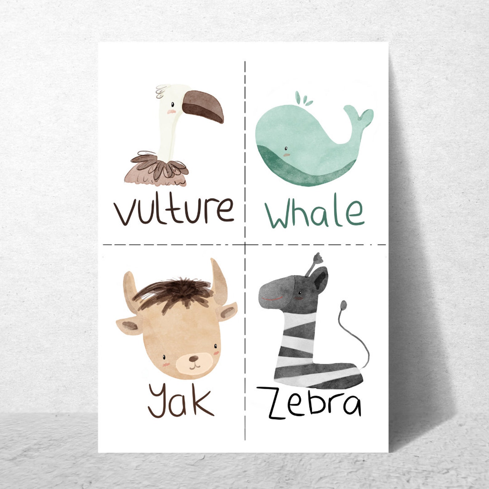 Printable Alphabet Cards for Kids, Alphabet Cards With Animal Drawings ...