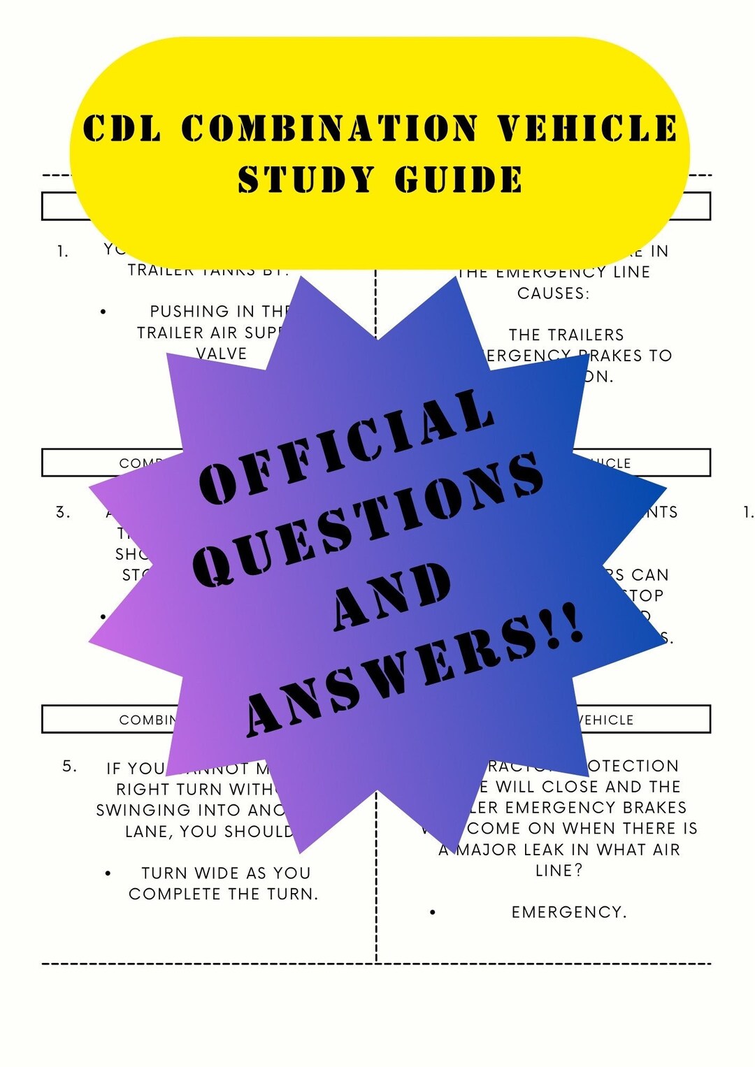 CDL Combination Vehicle Study Guide (official 2024 Questions and ...