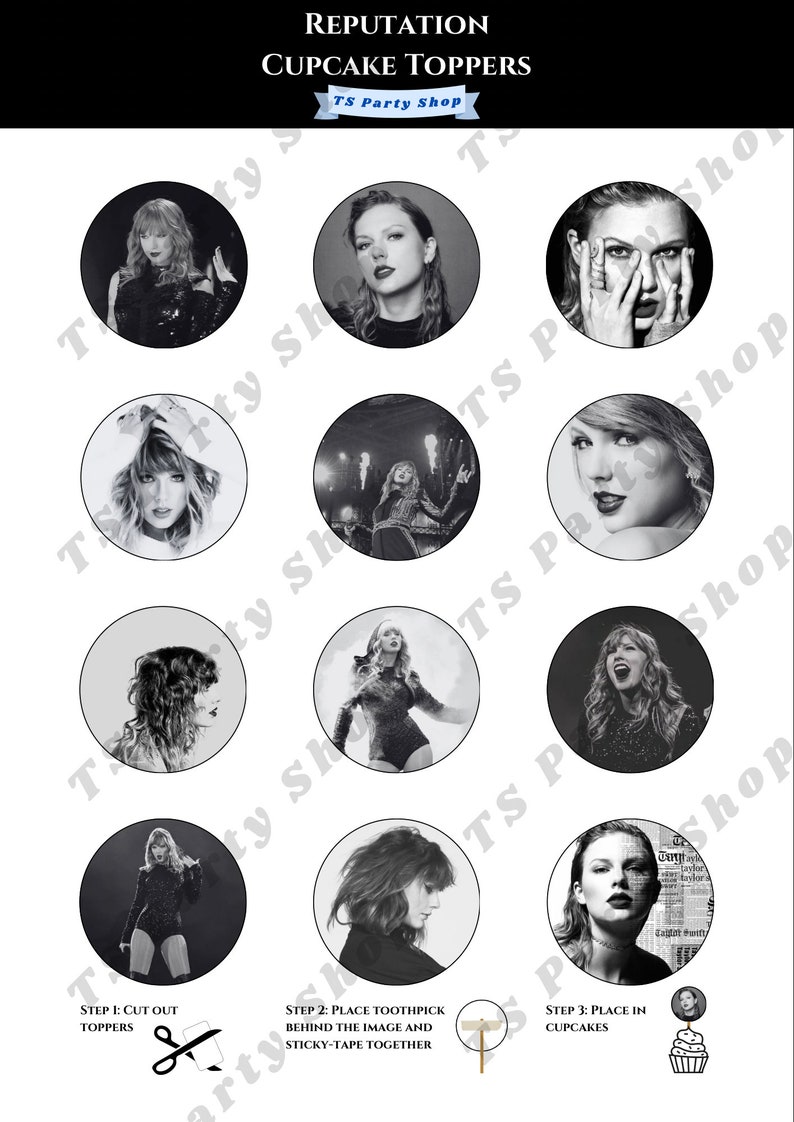 Printable Cupcake Toppers Reputation Swiftie Rep Taylor Swift Birthday ...