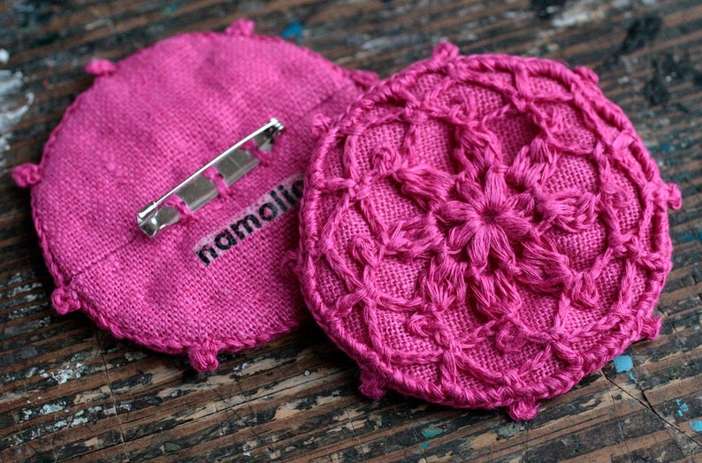 Linen Crochet Motif Brooch Badge - Etsy