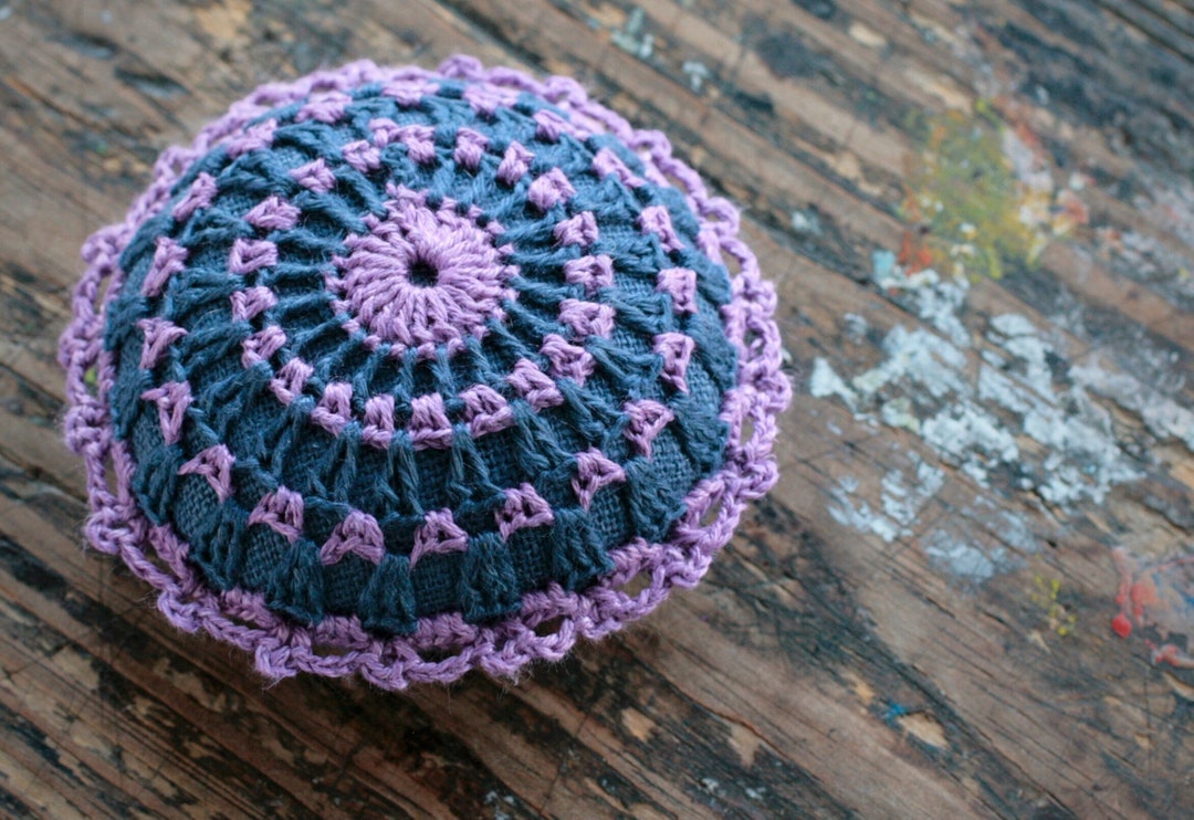 Linen Pincushion - Crochet Motif -- Round - Etsy