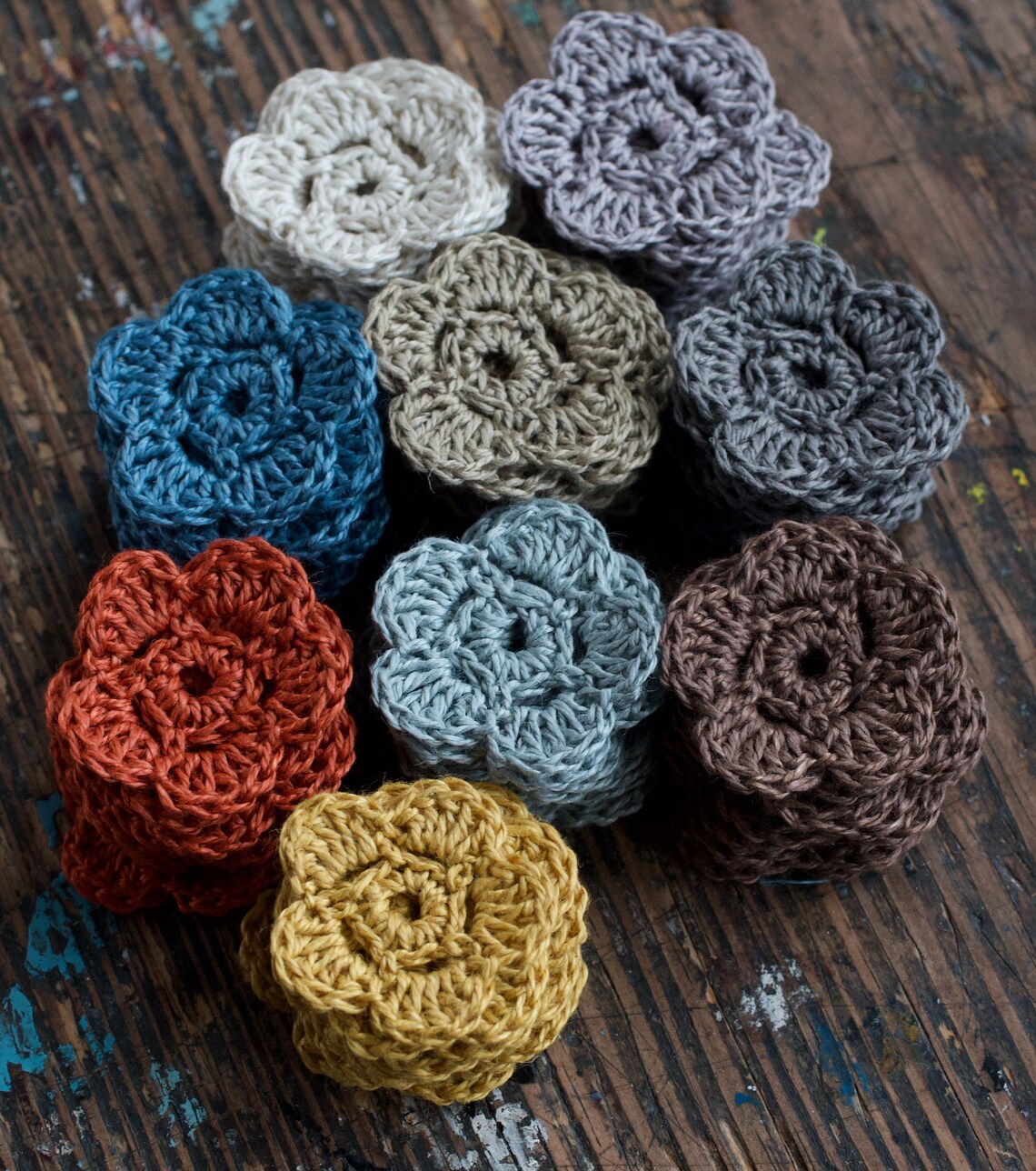 Crocheted Linen Flowers Set of 10 - Etsy