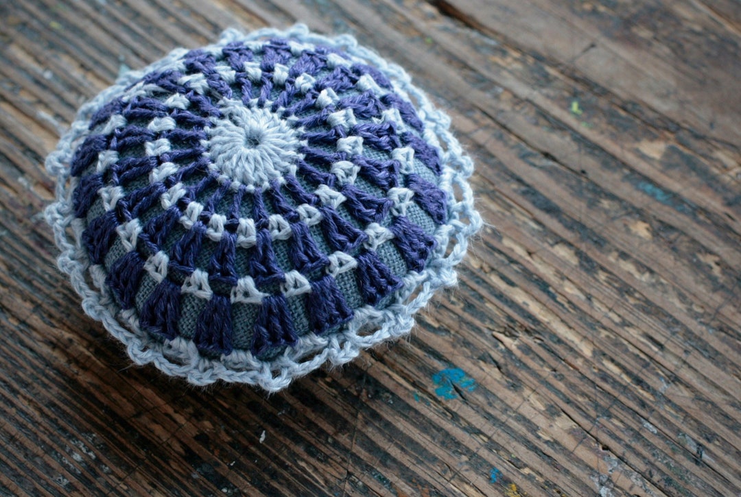 Linen Pincushion - Crochet Motif -- Round - Etsy