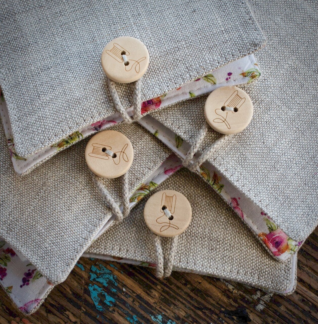 Small Linen Needle Book - Thread Button - Etsy