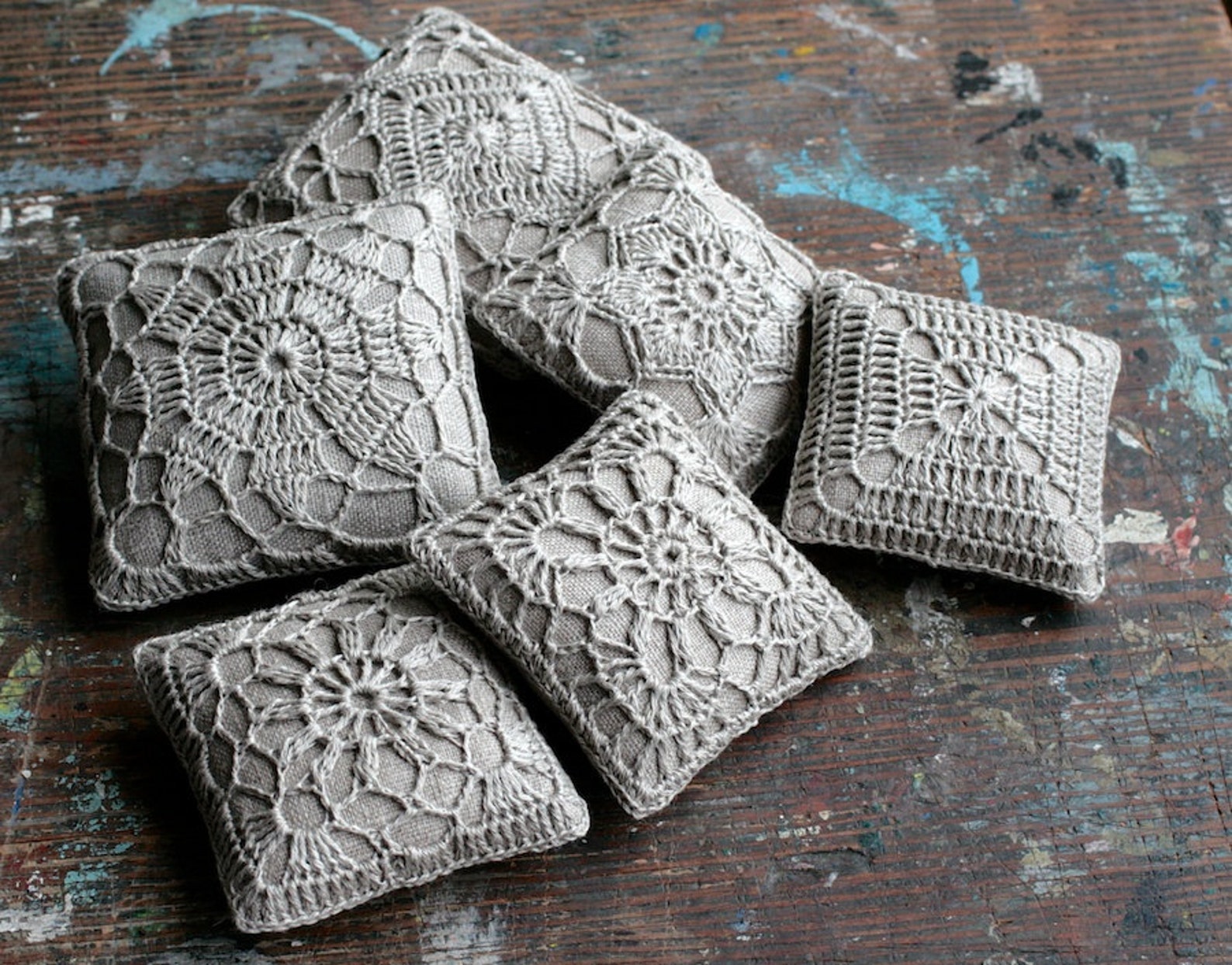 Linen Pincushion - Crochet Motif - Etsy