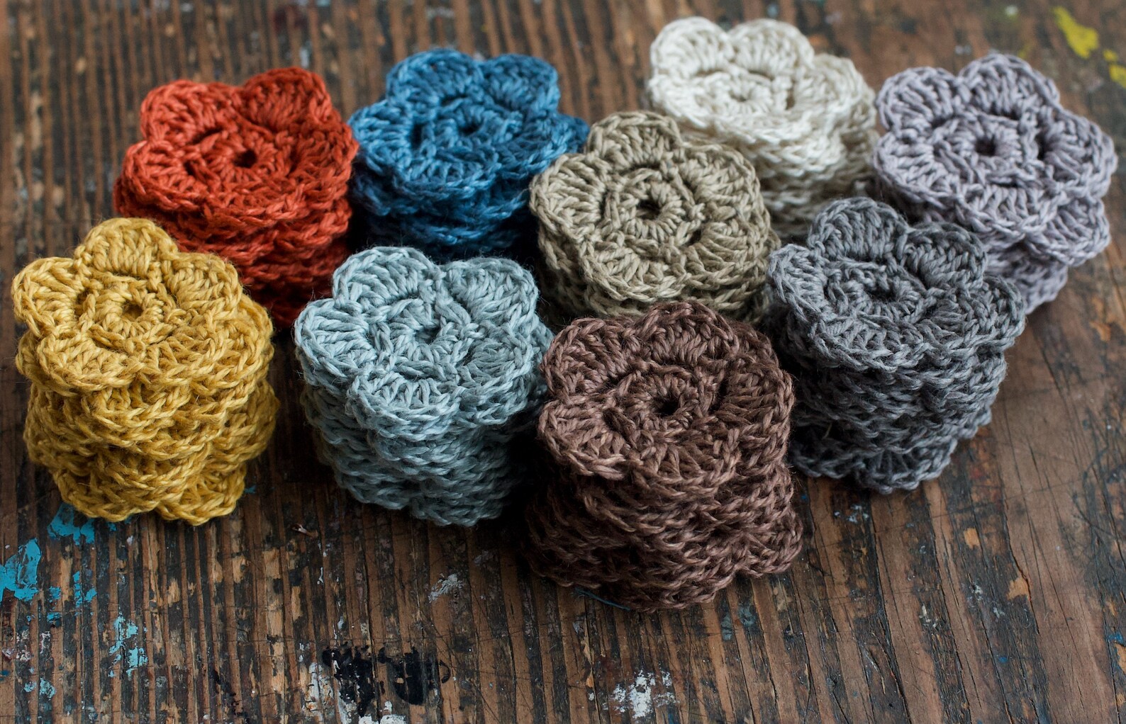 Crocheted Linen Flowers Set of 10 - Etsy