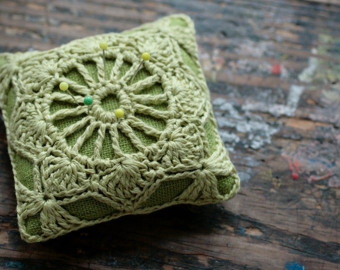 Linen Pincushion - Crochet Motif - Etsy
