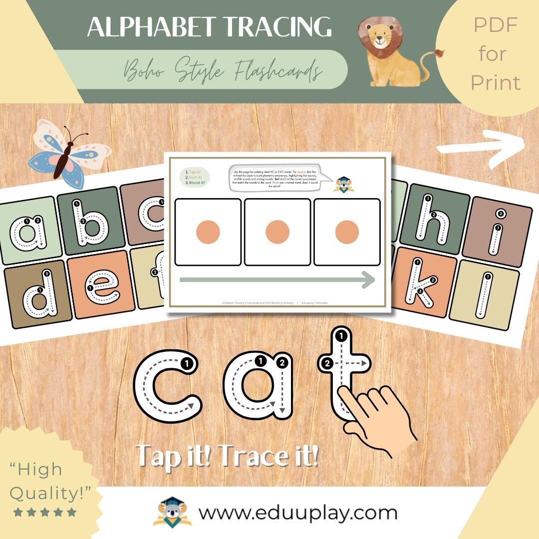 Teach Letter Formation Blending CVC Words Boho Alphabet Tracing Tiles ...