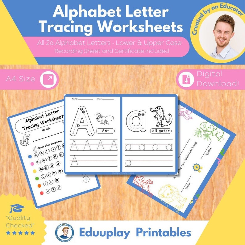 Alphabet Letter Tracing Worksheet Set - Etsy