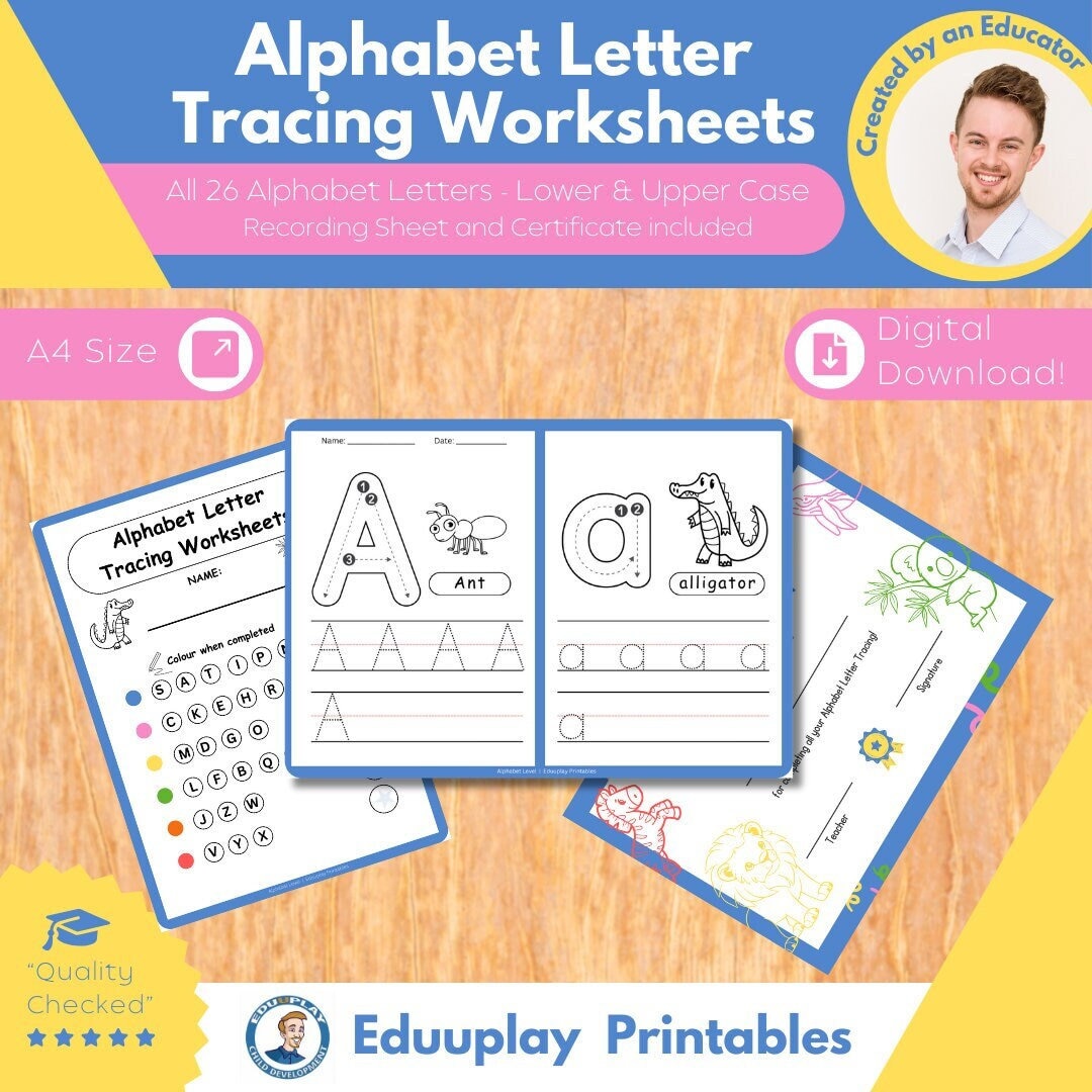 Alphabet Letter Tracing Worksheet Set - Etsy