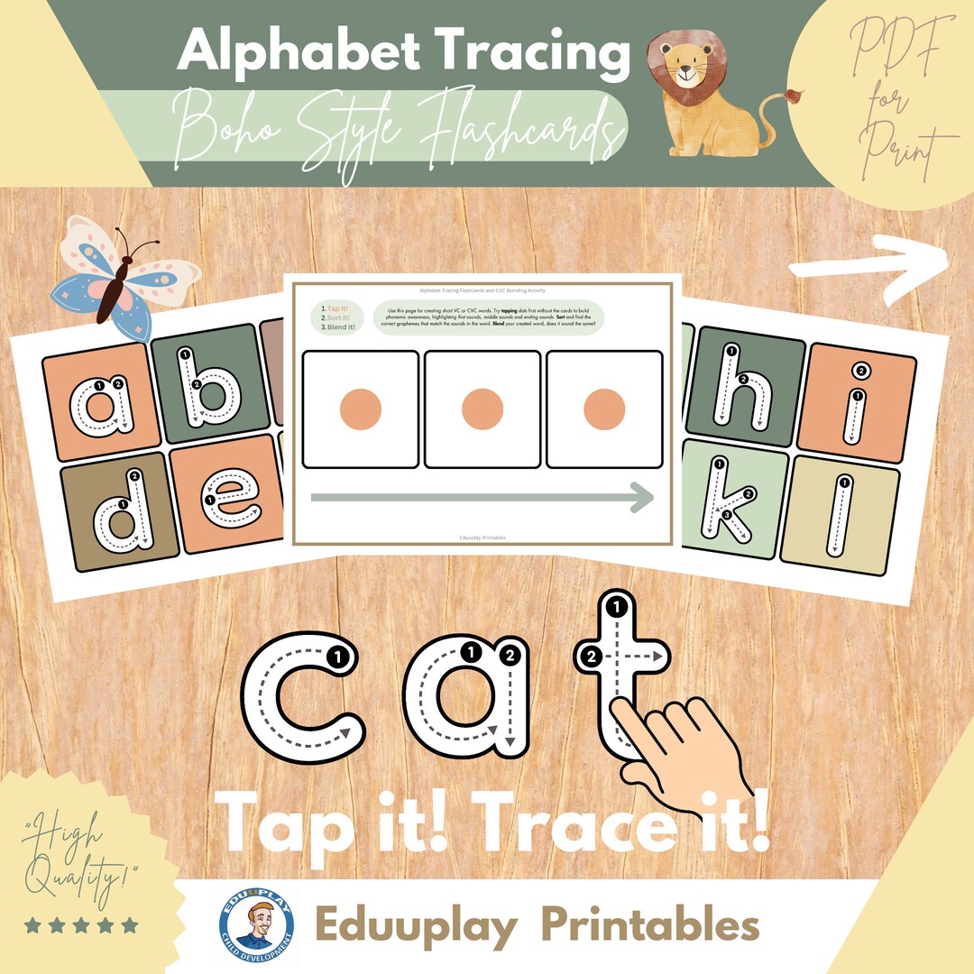 Alphabet Tracing Flashcards Boho Style, Activity, Teaching Material ...