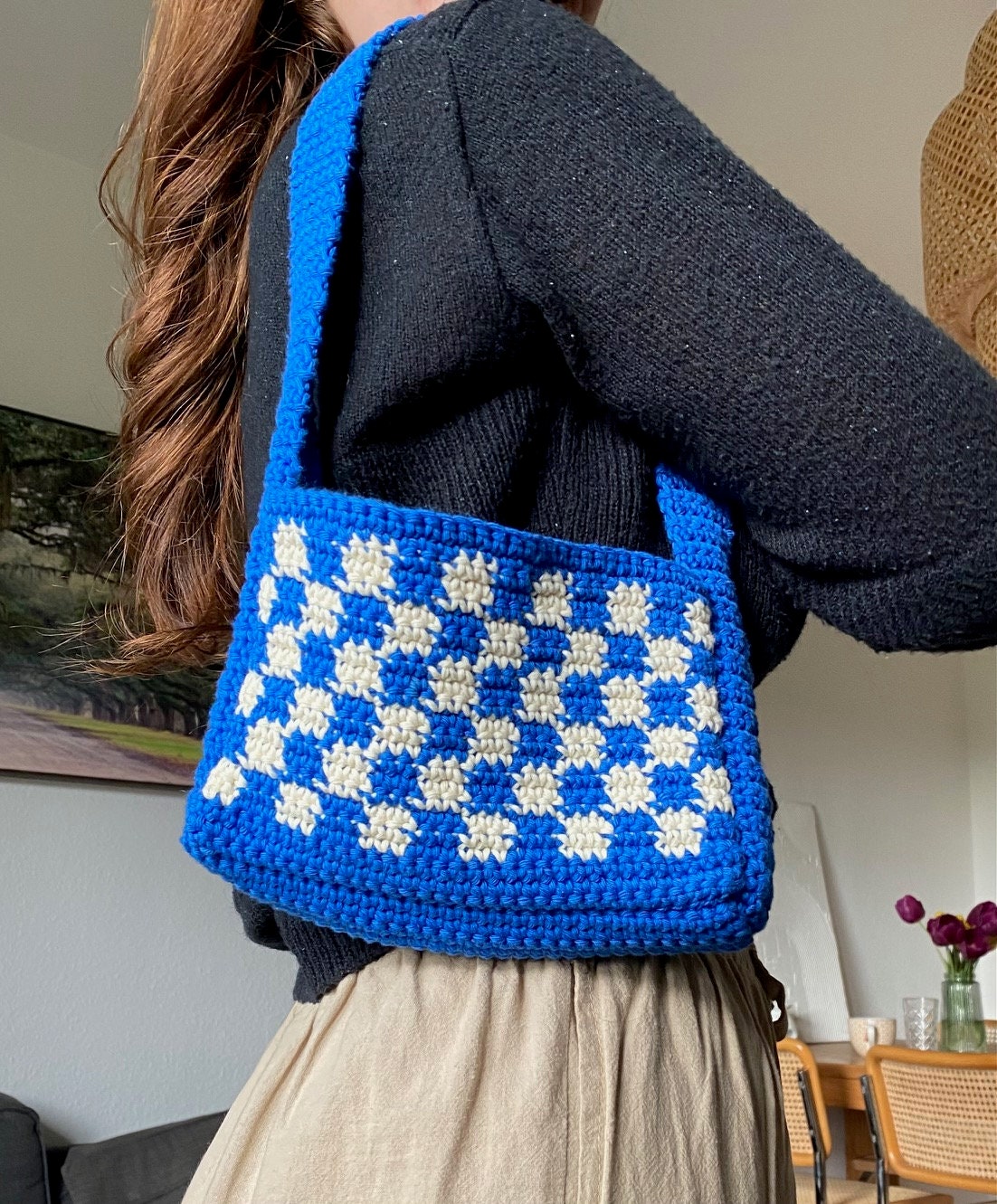 Checkered Crochet Bag Pattern | Two-coloured Modern Crochet Bag - Etsy