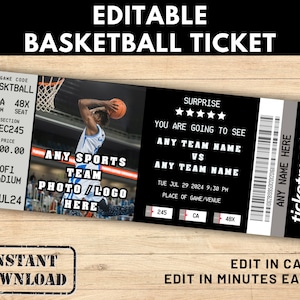 Editable Basketball Tickets, Sports Tickets, Basketball Surprise Ticket ...