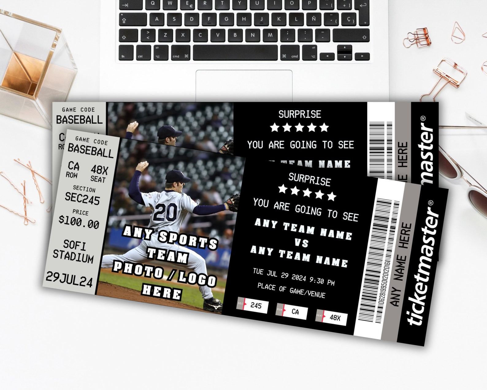 Editable Baseball Tickets, Sports Tickets, Baseball Surprise Ticket ...
