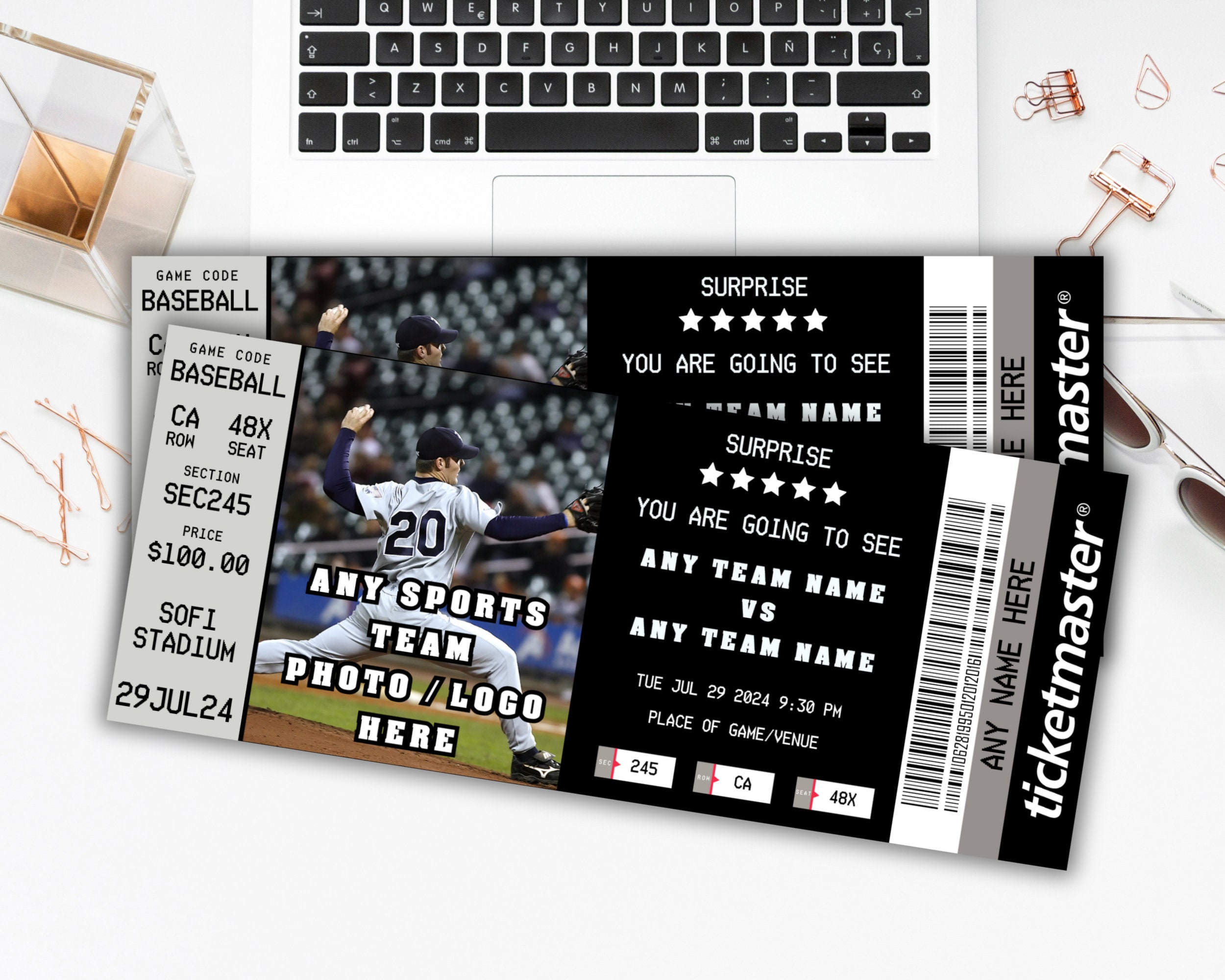 Editable Baseball Tickets, Sports Tickets, Baseball Surprise Ticket ...
