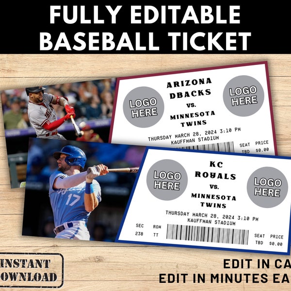 Printable Editable Baseball Ticket - Etsy