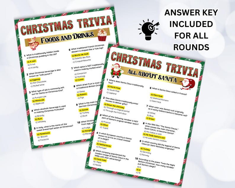 Printable Christmas Trivia Game, Christmas Party Game, Christmas Game ...