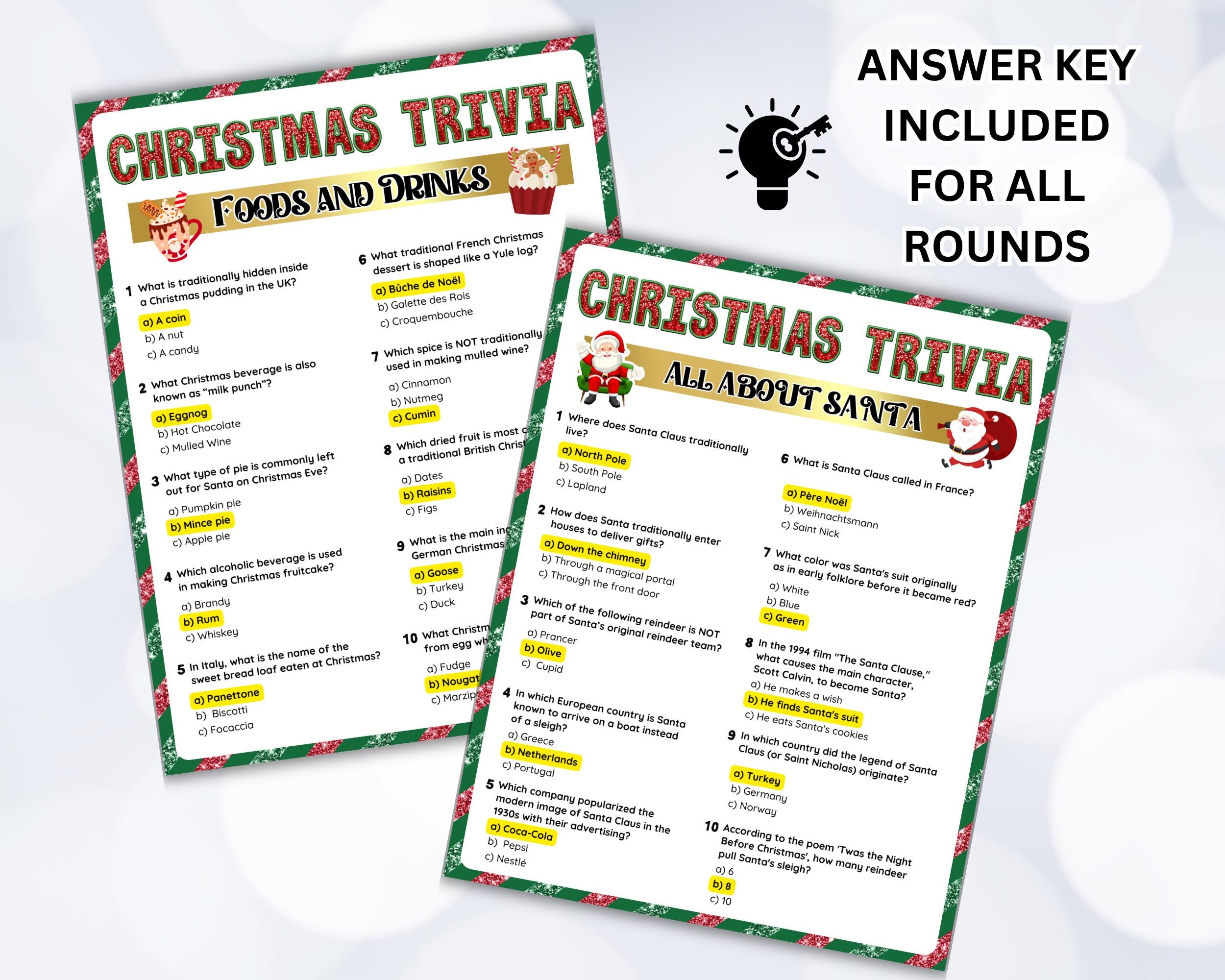 Printable Christmas Trivia Game, Christmas Party Game, Christmas Game ...