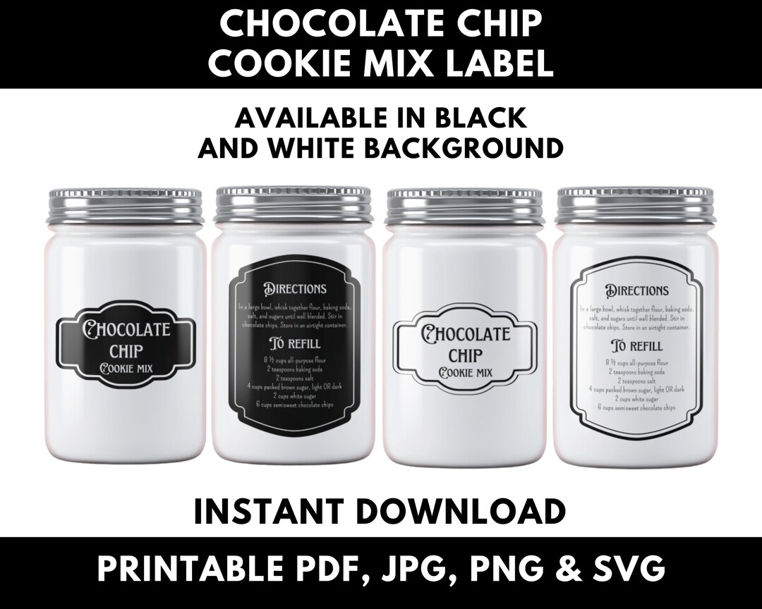 Printable Chocolate Chip Cookie Mix Label, Pantry Label, Kitchen Label ...