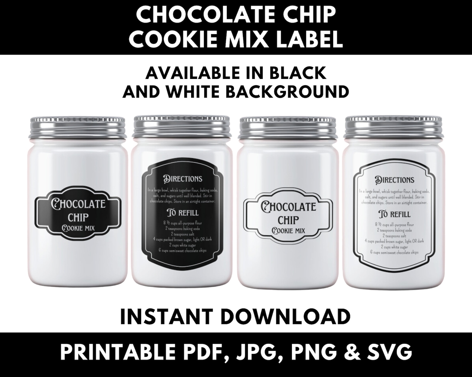 Printable Chocolate Chip Cookie Mix Label, Pantry Label, Kitchen Label ...