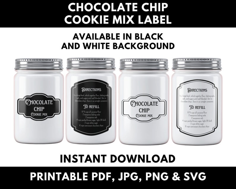 Printable Chocolate Chip Cookie Mix Label, Pantry Label, Kitchen Label ...