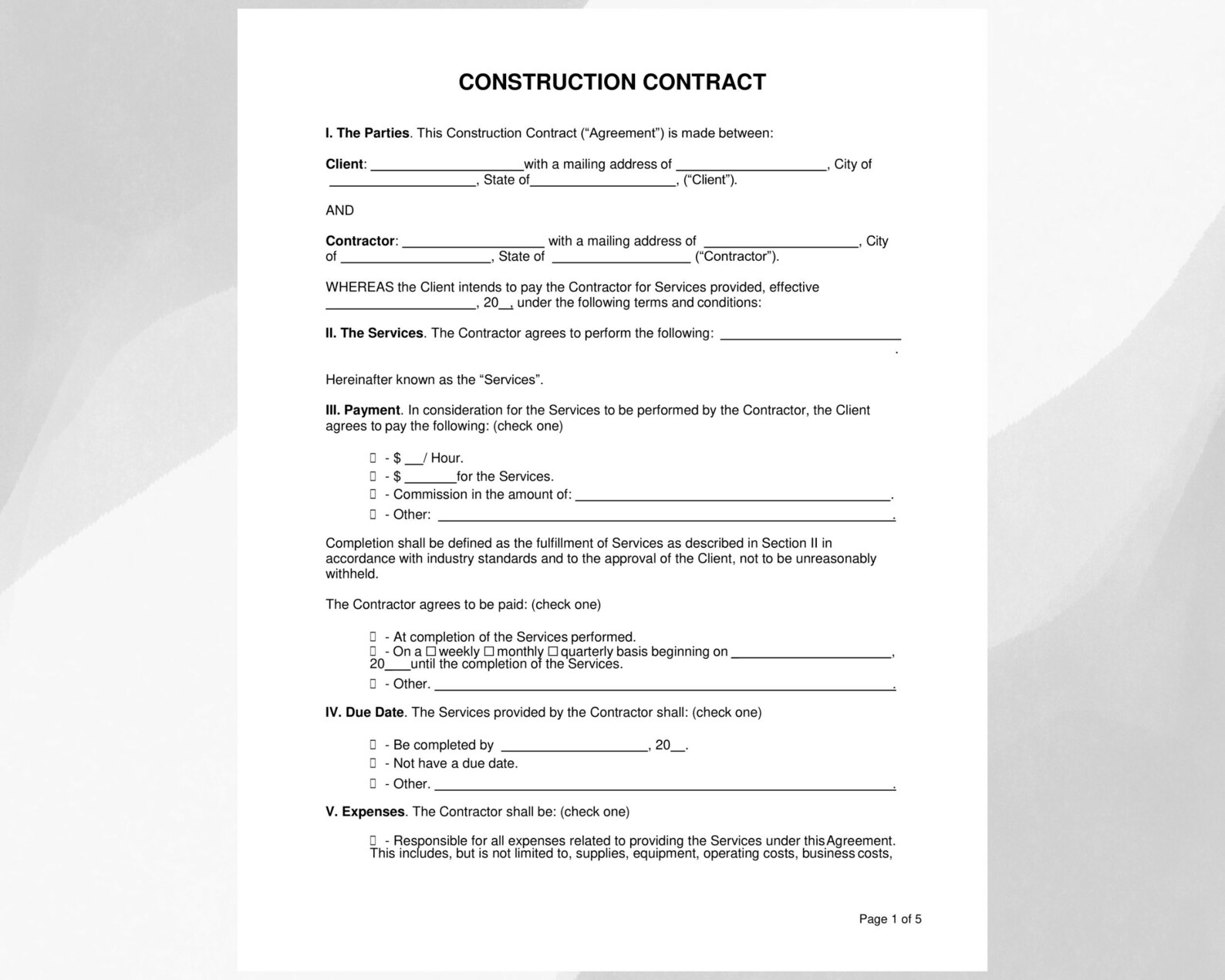 Construction Contract , Construction Template, Handyman, Contract Template, Contractor Agreement ...