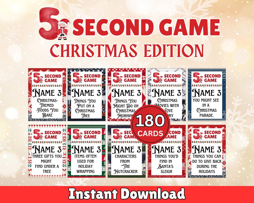 Christmas 5 Second Game, Printable Christmas Game, Christmas Party Game ...