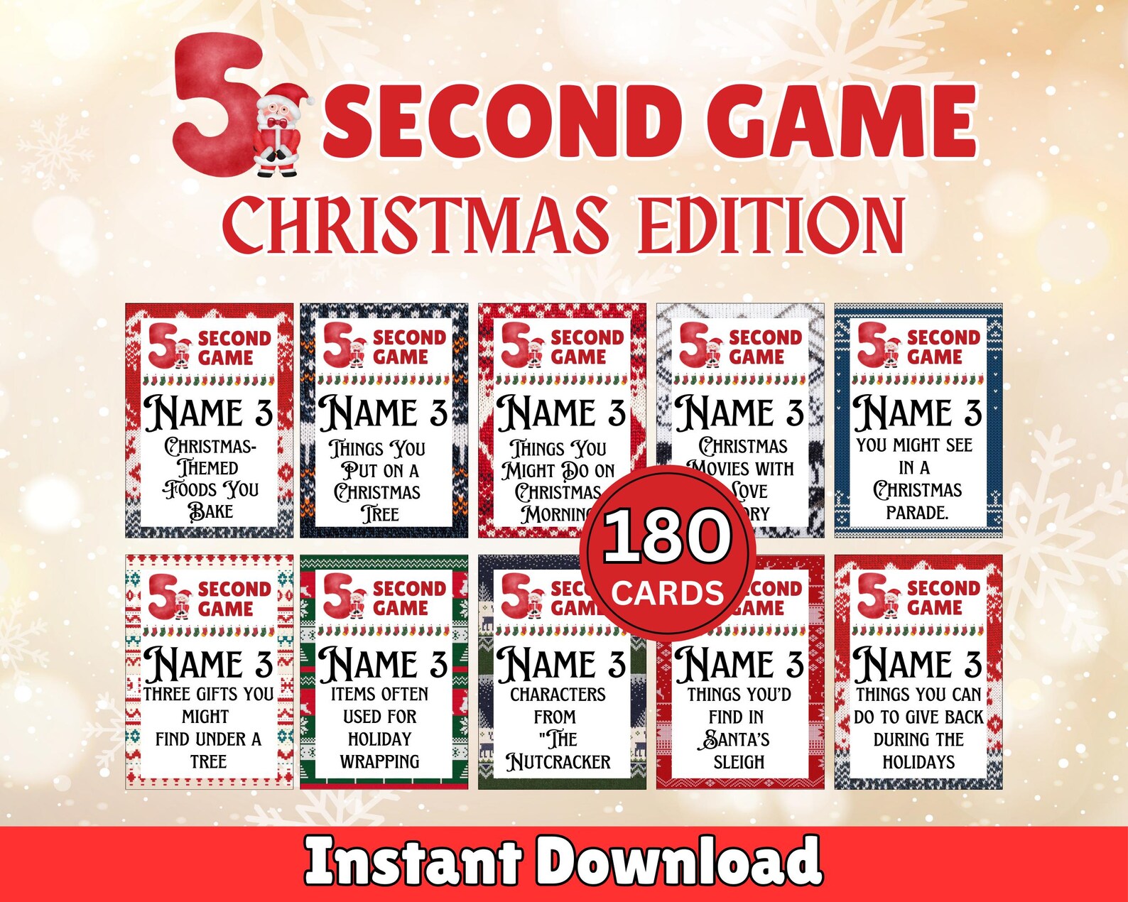Christmas 5 Second Game, Printable Christmas Game, Christmas Party Game ...