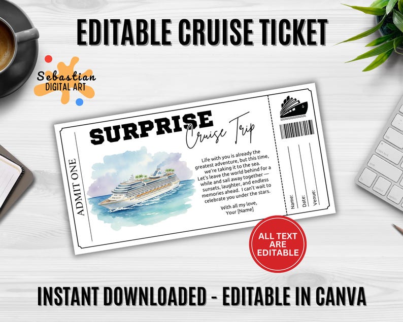 Editable Cruise Ticket Voucher | Printable Cruise Gift Ticket ...