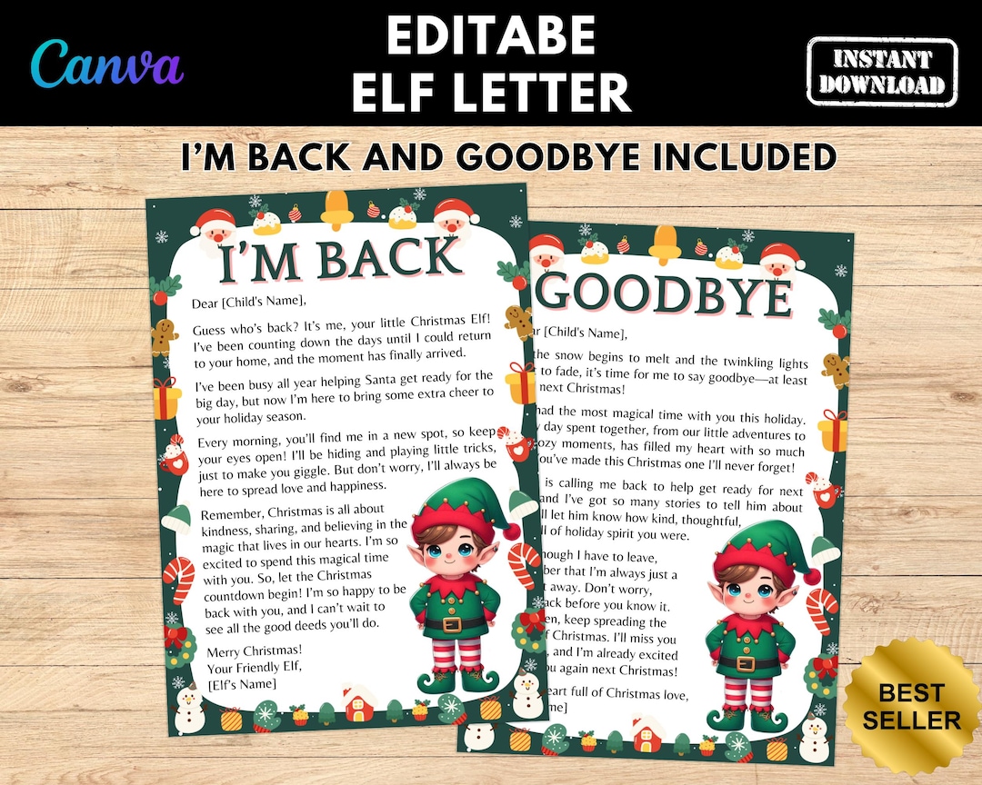 Editable Elf Letter, I'm Back Hello Elf Letter, Goodbye From Elf ...