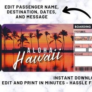 Printable HAWAII Surprise Trip Gift Ticket. Boarding Pass. Printable ...