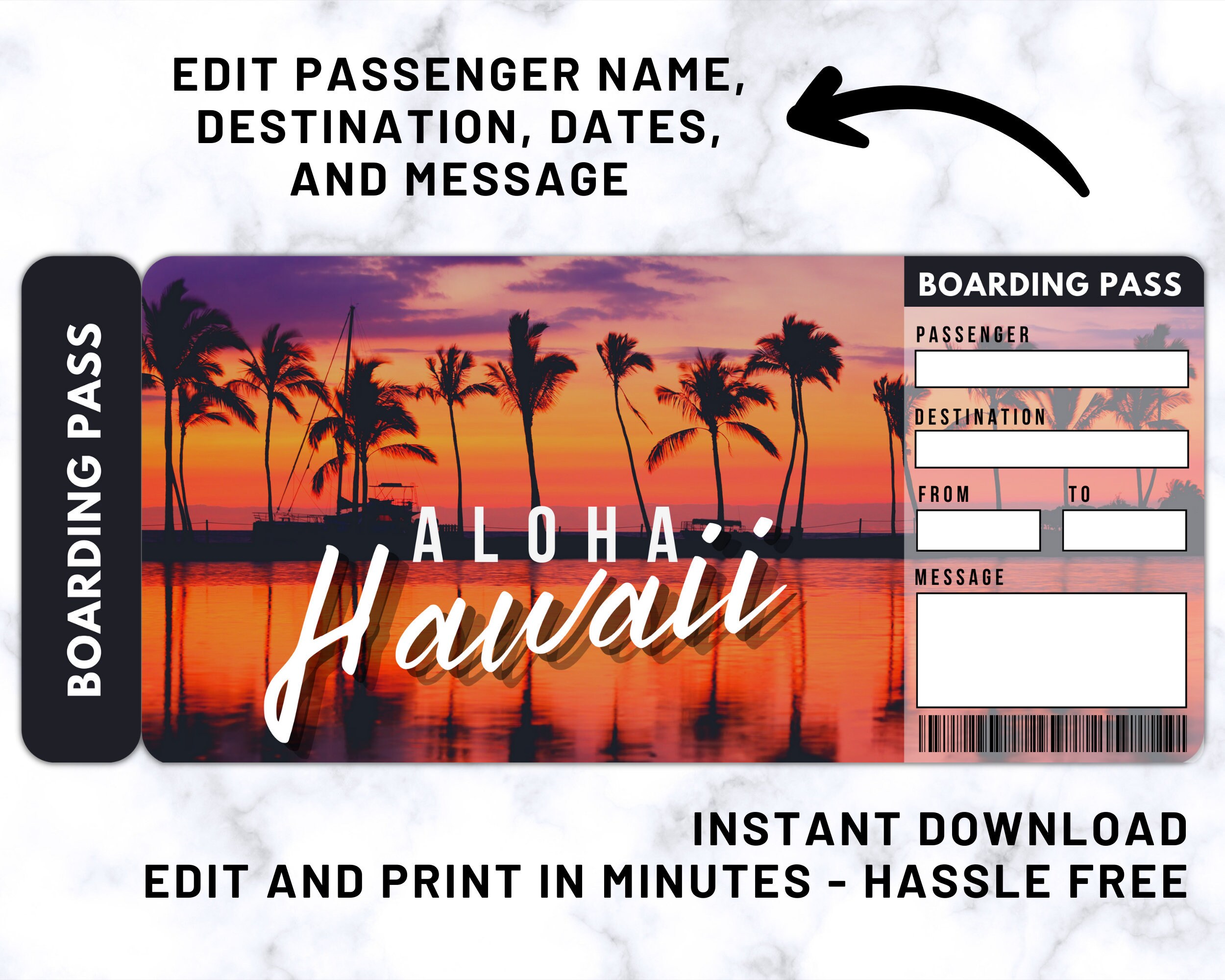 Printable HAWAII Surprise Trip Gift Ticket. Boarding Pass. Printable ...