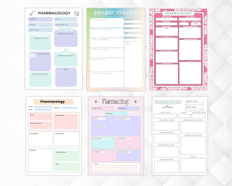 Editable Pharmacology Template, Nursing School Printable, Fillable ...