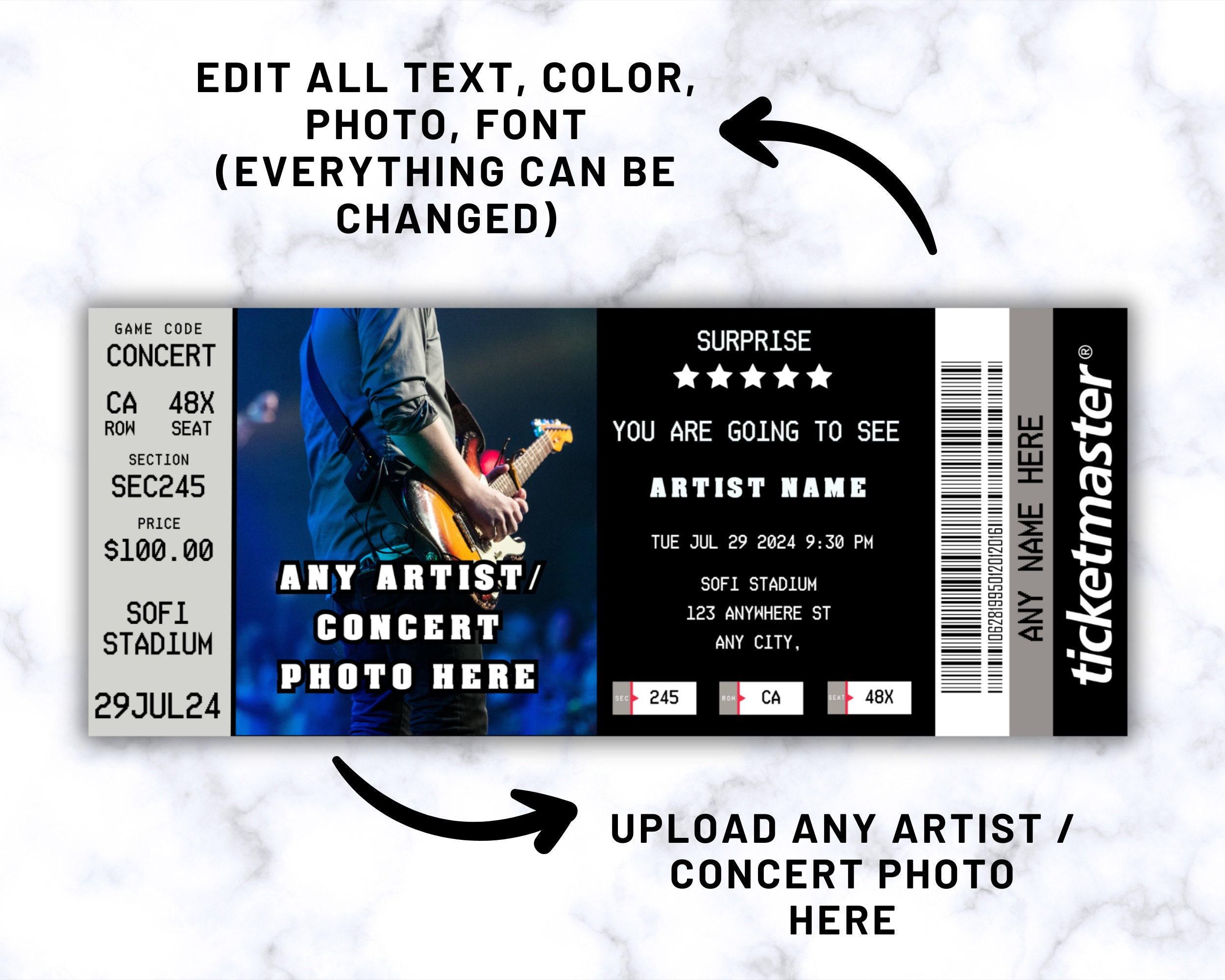 Editable Concert Ticket Template, DIY Event Ticket, Custom Concert ...