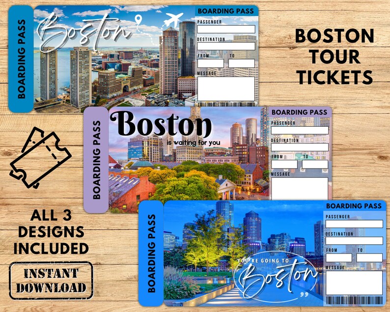 BOSTON Surprise Trip Gift Ticket. Boarding Pass. Printable Ticket. Trip ...