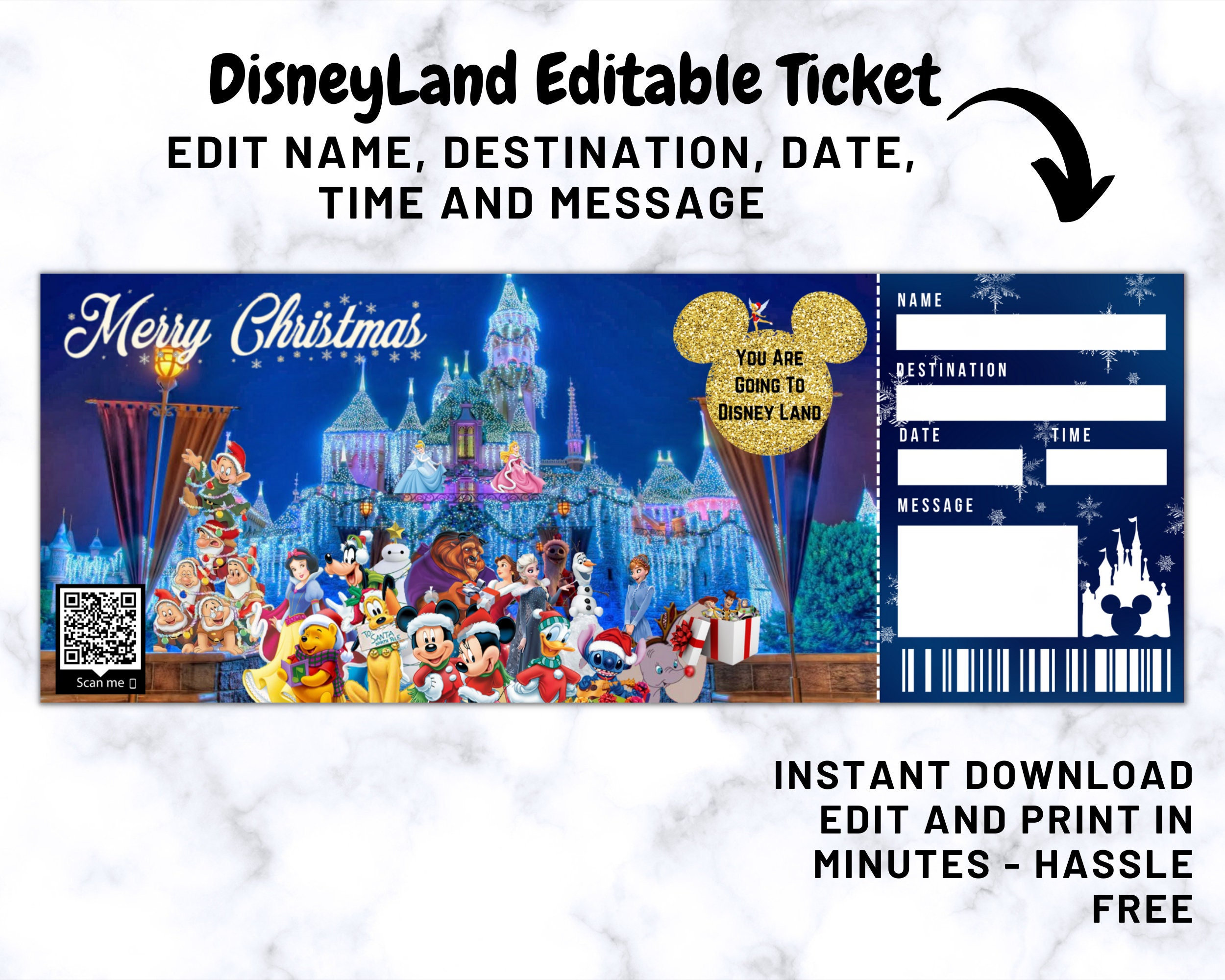 Christmas Disneyland Ticket, Disneyworld Ticket, Editable Ticket ...