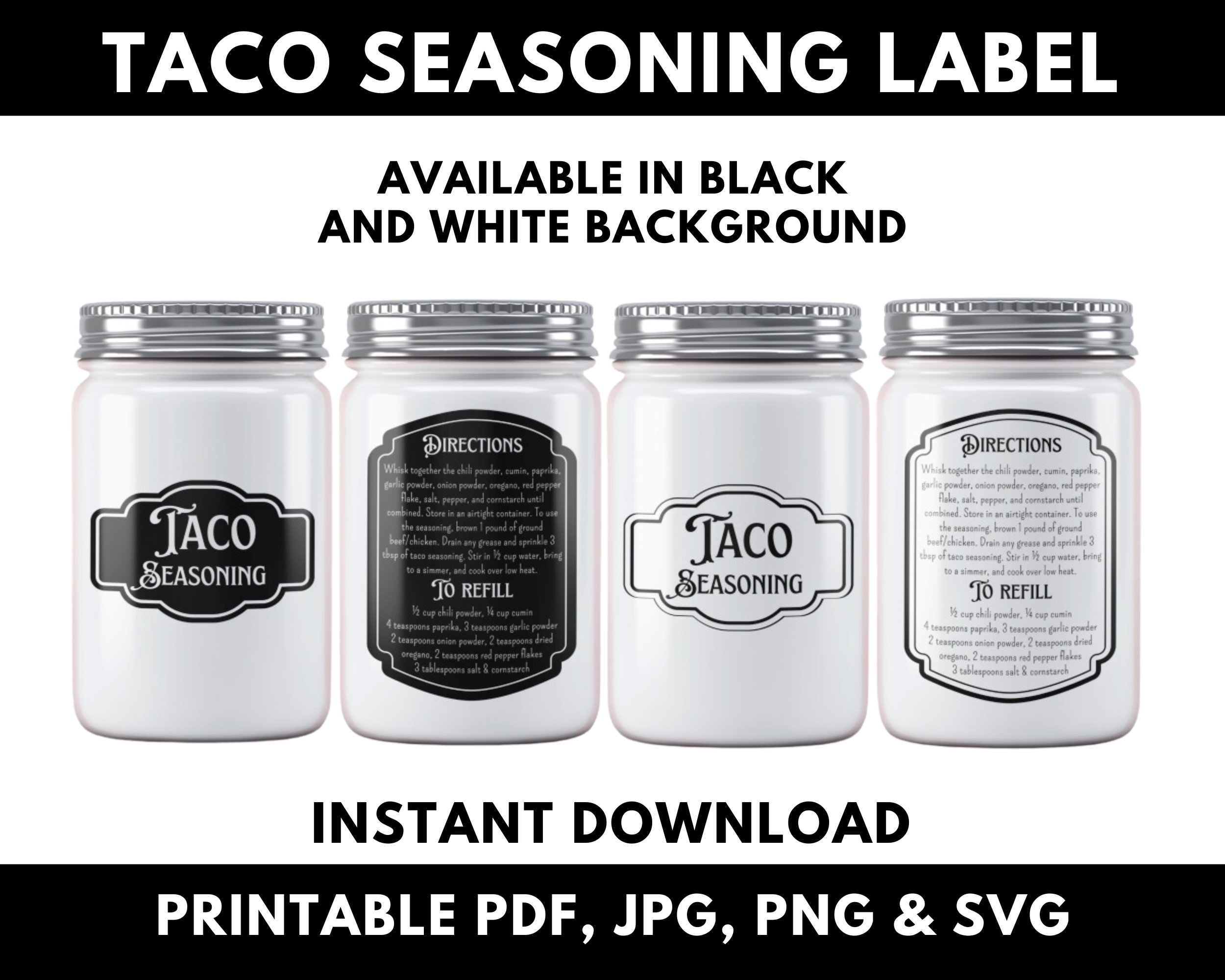 Printable Taco Seasoning Label, Pantry Label, Kitchen Label, Taco Label ...