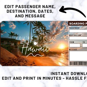 Printable HAWAII Surprise Trip Gift Ticket. Boarding Pass. Printable ...