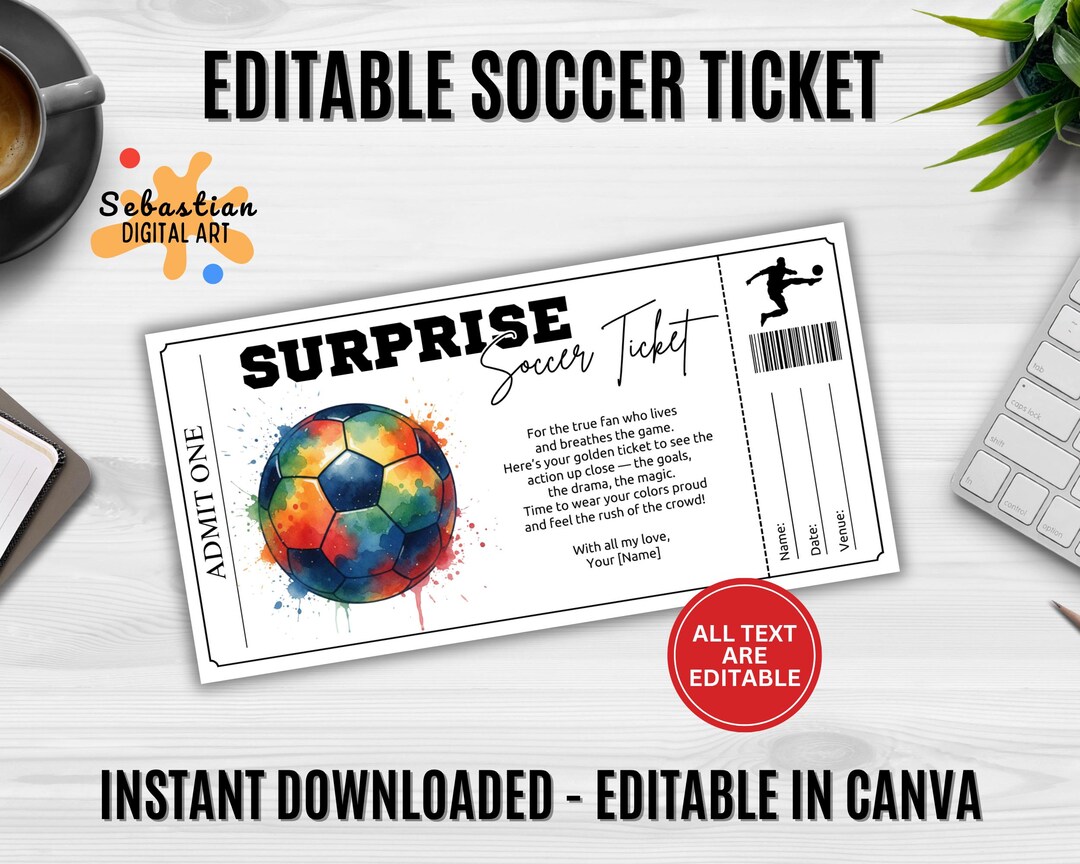 Editable Soccer Ticket Voucher | Printable Football Gift Certificate ...
